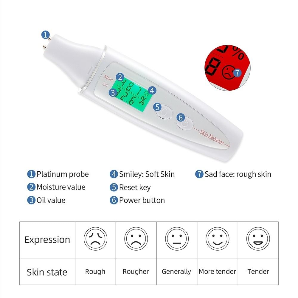 Digital Skin Tester Moisture Oil Test Meter Face Detector Facial Skin ...