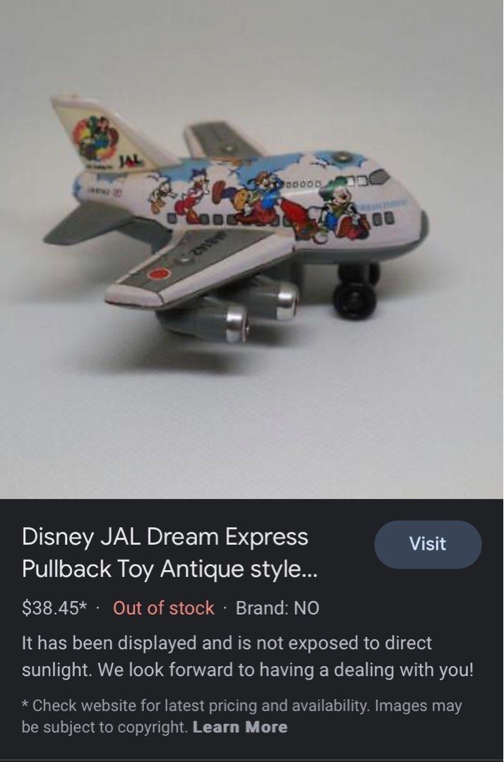 Disney JAL pullback toy airplane, Hobbies & Toys, Memorabilia ...