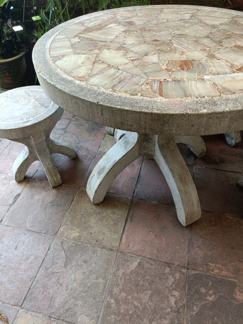 Free Outdoor Stone table & stools, Furniture & Home Living, Outdoor ...