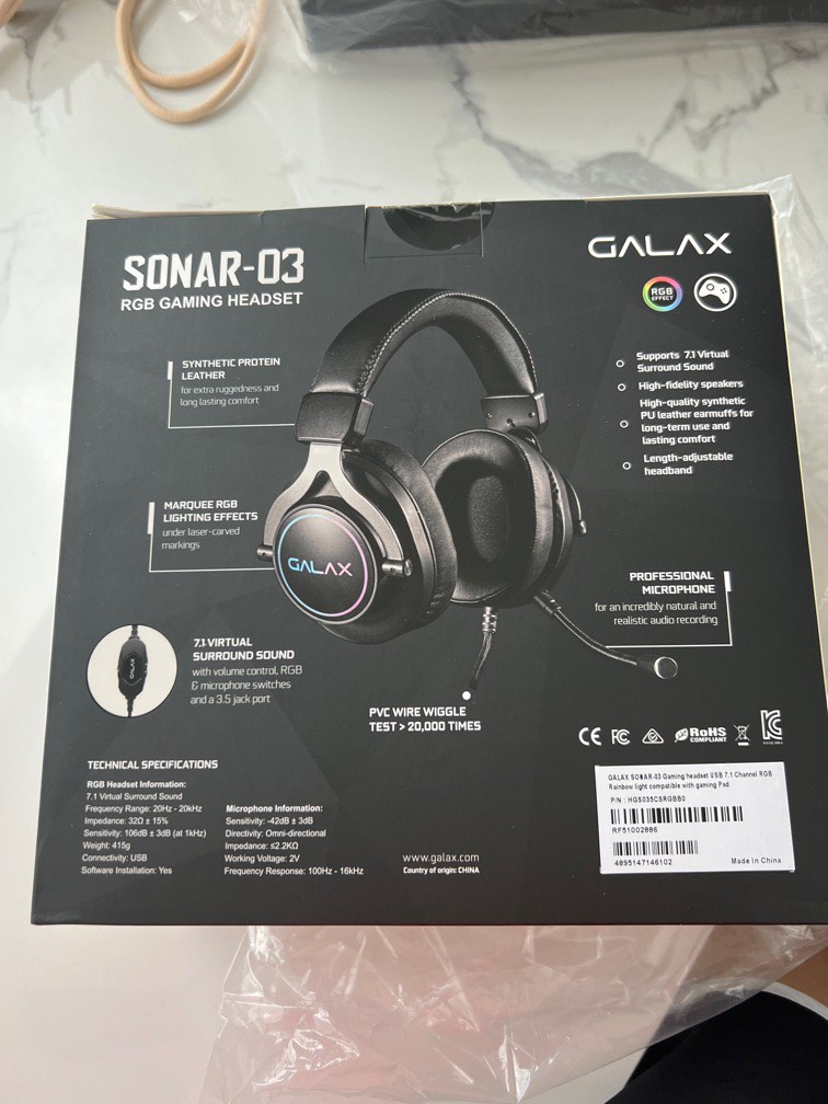 GALAX Gaming Headset RGB USB 7.1 Channel Sonar 03 (SNR-03), Audio, Headphones & Headsets on ...