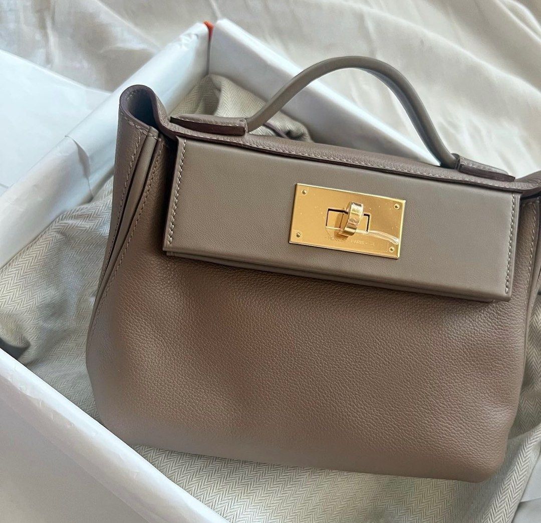 Hermes mini 2424 etoupe ghw 大象灰金扣, 名牌, 手袋及銀包 - Carousell