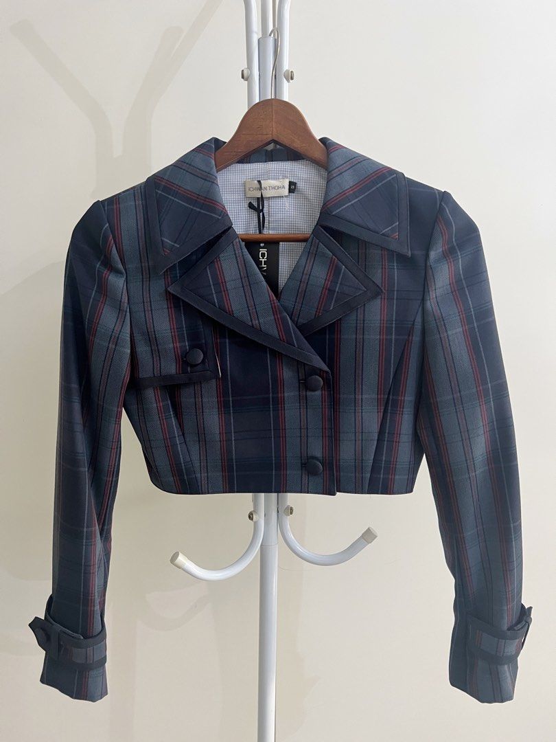Ichwan Toha Crop Jacket Blue Tartan Japanese Style, Fesyen Wanita ...