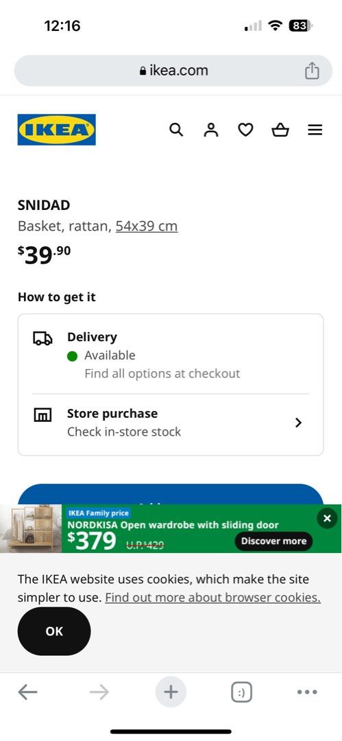 IKEA SNIDAD basket, Furniture & Home Living, Home Improvement ...