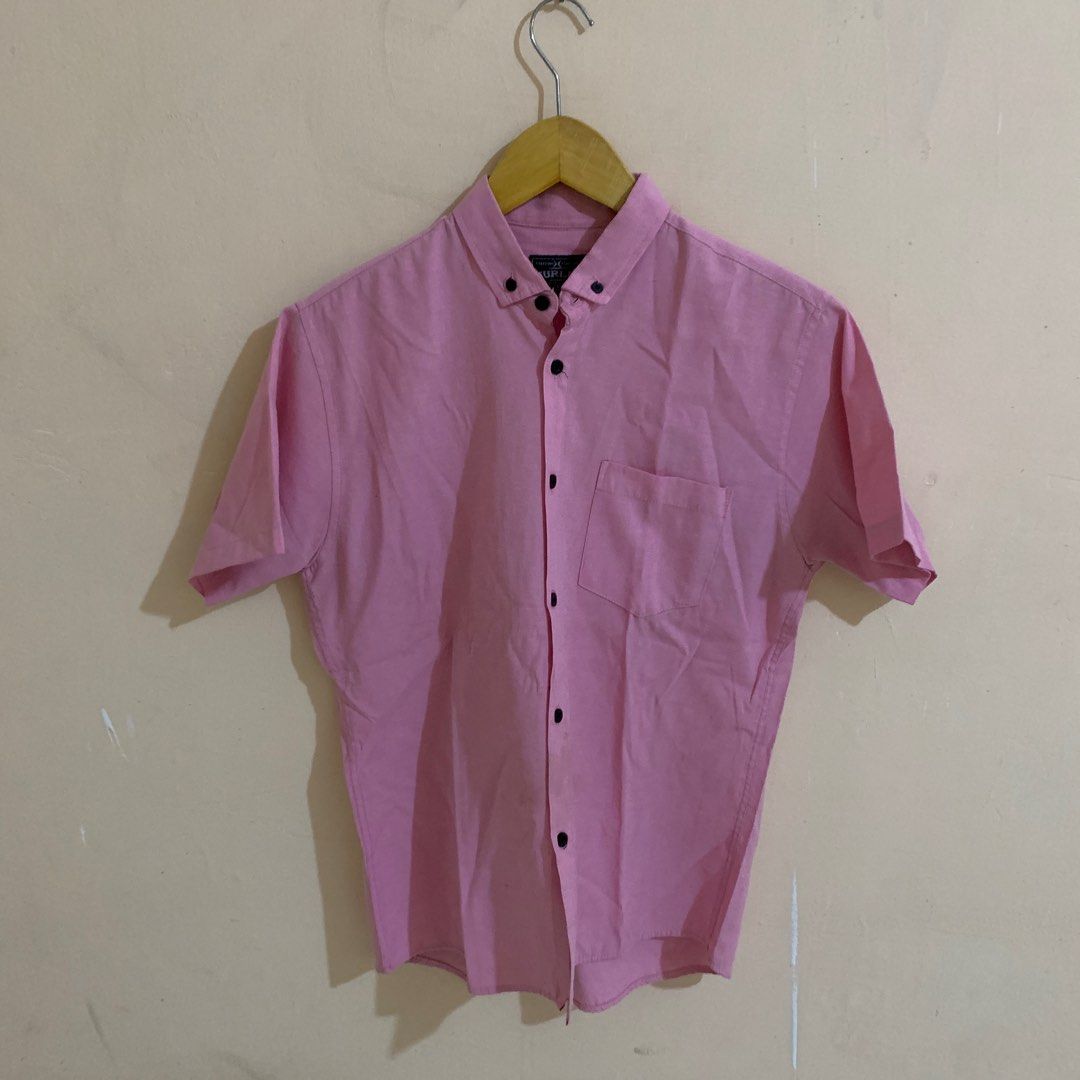 Kemeja Pink Pria Hurley, Fesyen Pria, Pakaian , Atasan di Carousell