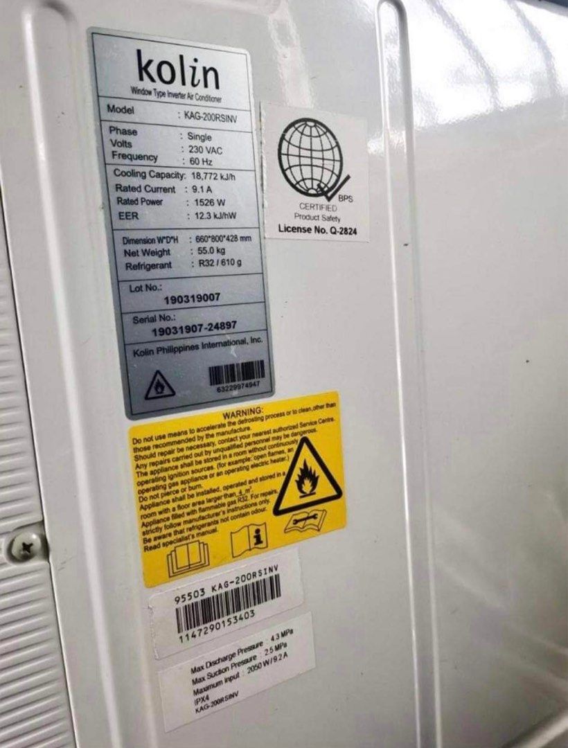 KOLIN 2HP INVERTER Window Type, TV & Home Appliances, Air Conditioning ...