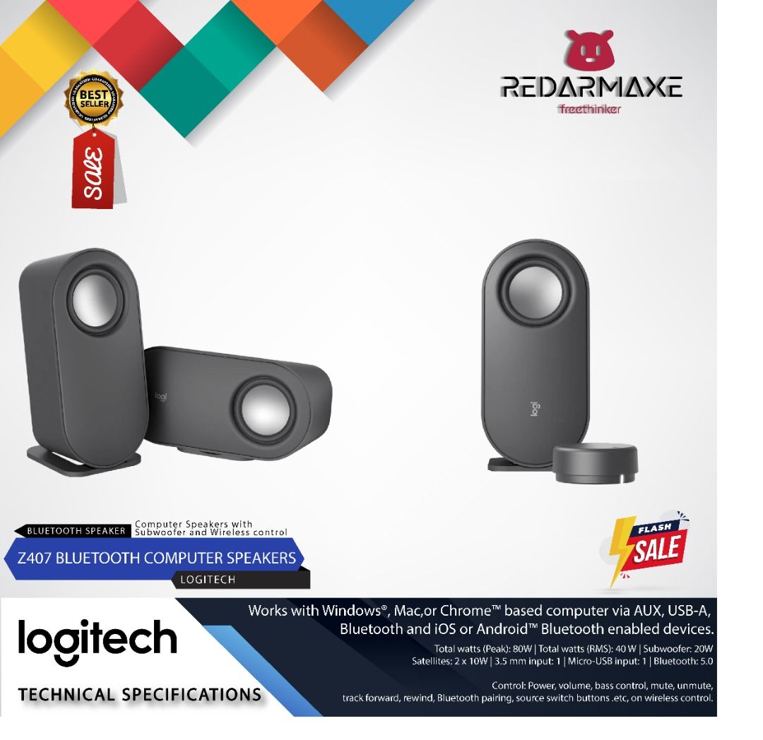 Logitech Z407 Bluetooth Computer Speakers with Subwoofer - Wireless ...