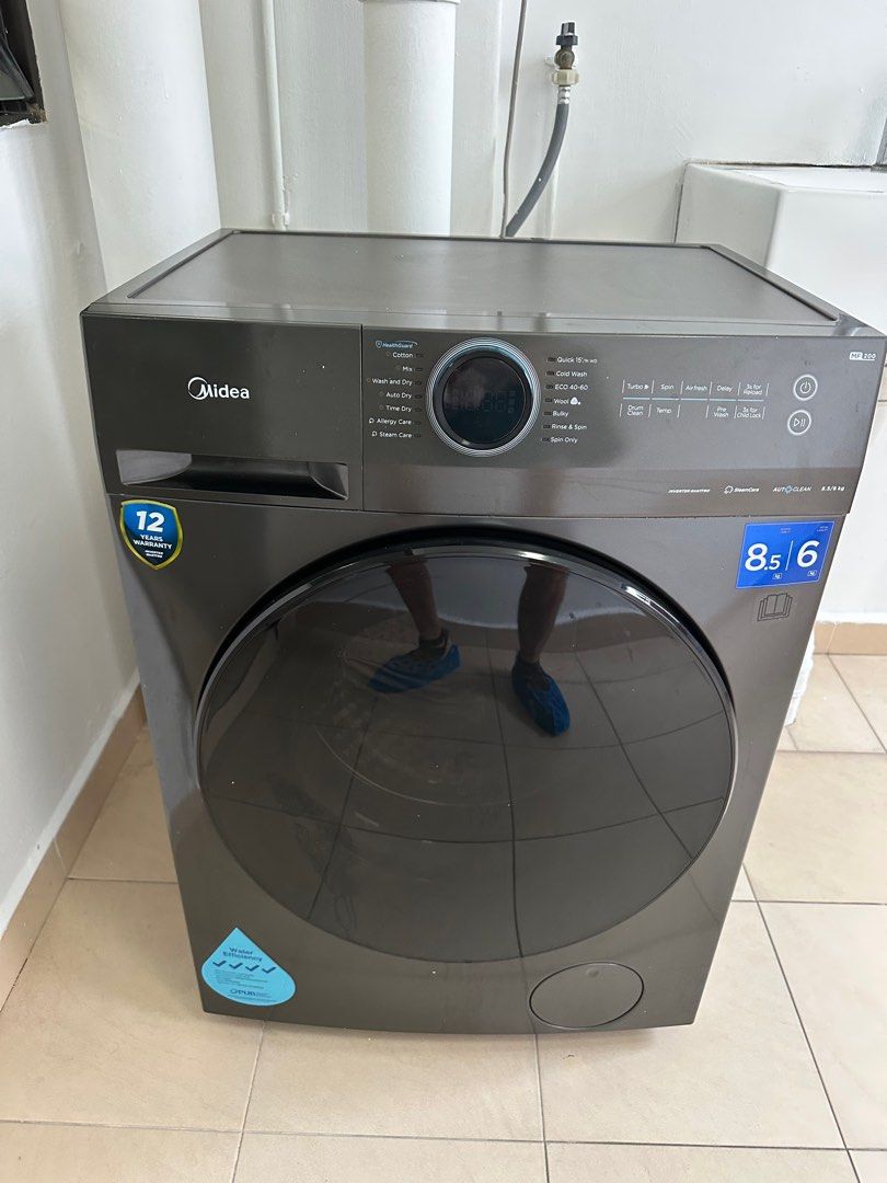 MIDEA MF200D85B 8.5/6KG DARK GREY FRONT LOAD WASHER CUM DRYER, TV & Home Appliances, Washing ...
