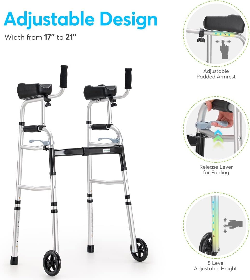 OasisSpace Narrow Folding Walker for Seniors with Arm Rest Pad, Health ...