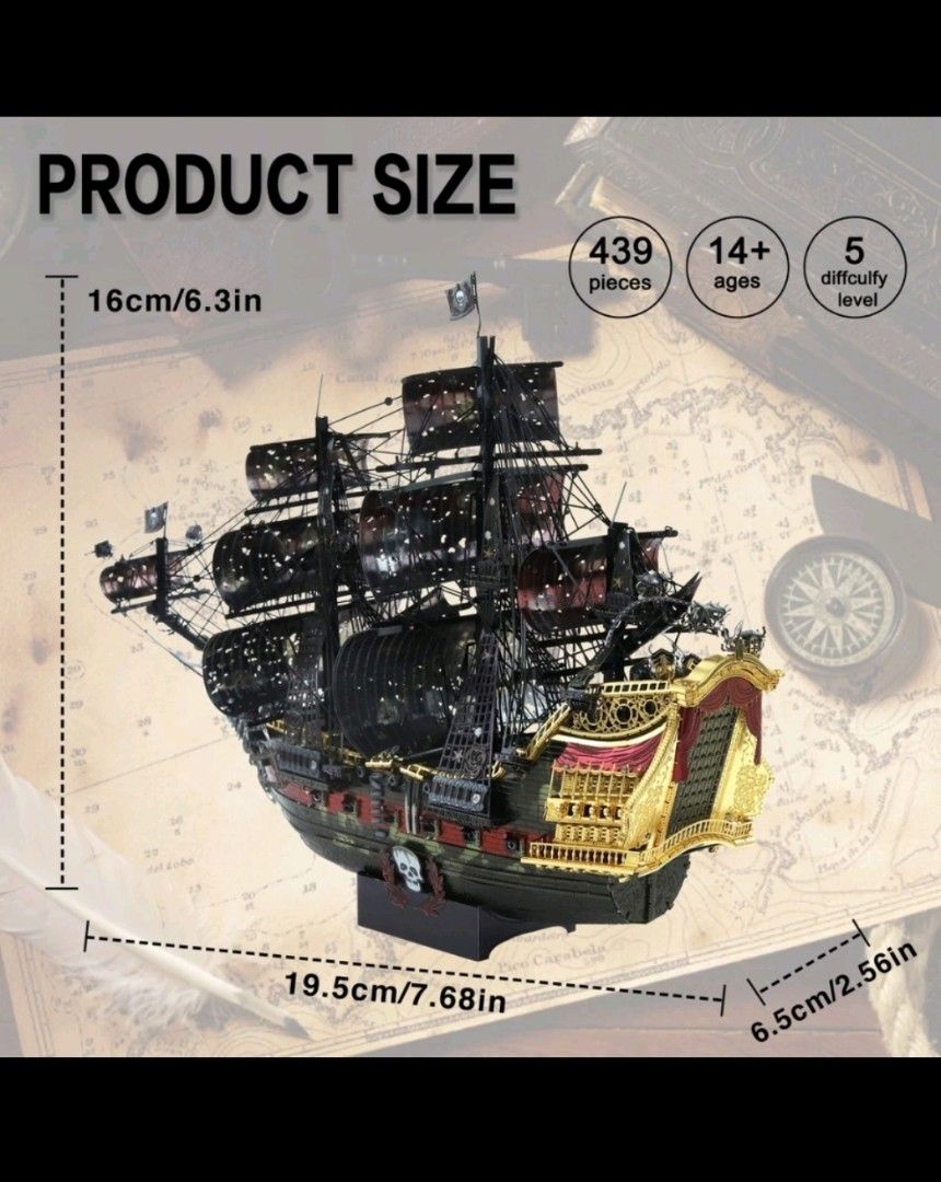 Piececool 3D Metal Puzzle The Queen Anne's Revenge Jigsaw Pirate Ship ...