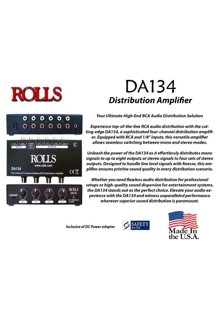 ROLLS DA134 4 CHANNEL RCA AUDIO DISTRIBUTION AMPLIFIER, Audio ...