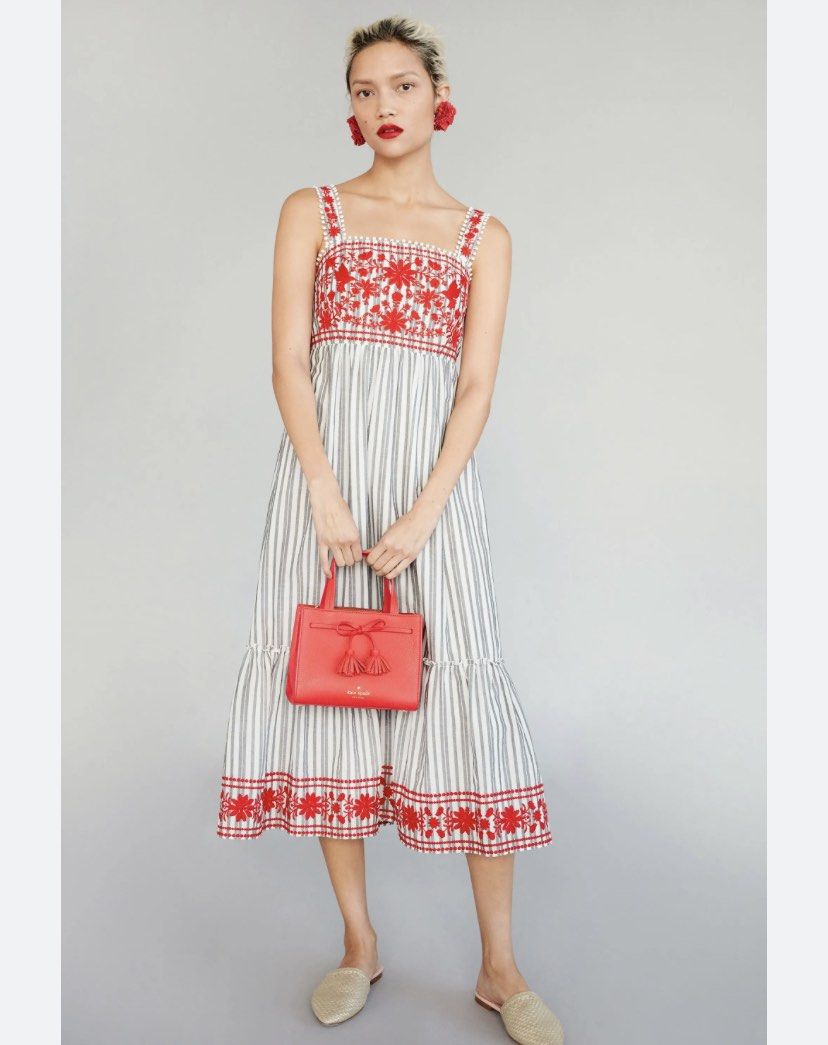 SHEIN / Kate Spade look a like Stripped ref embroidery midi Motif Dress ...
