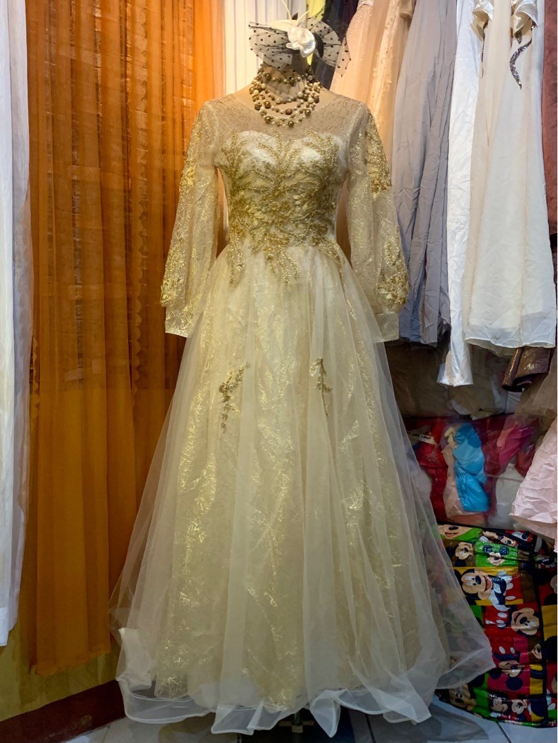 Ukay gold tulle long gown on Carousell