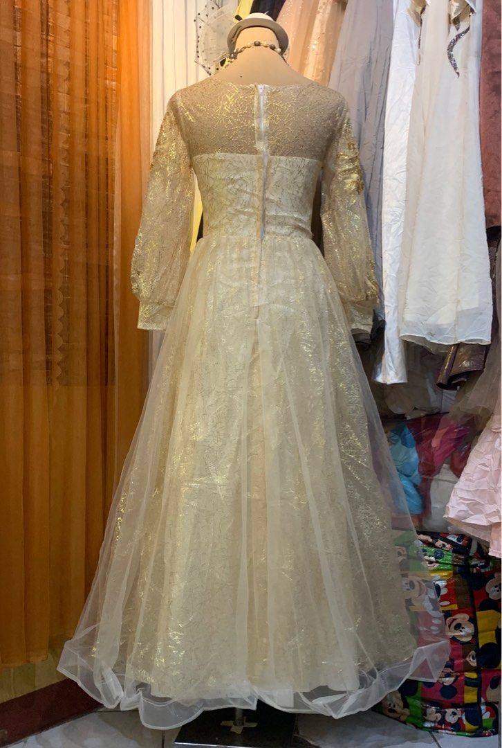 Ukay gold tulle long gown on Carousell