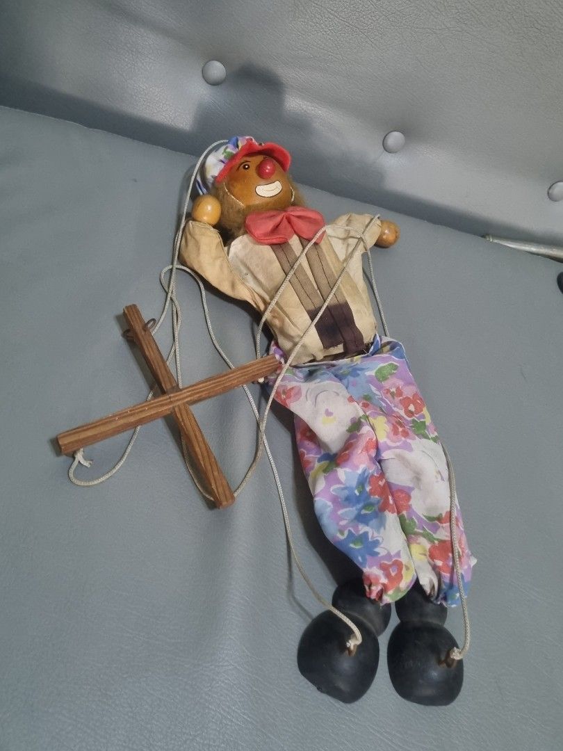 Vintage Clown Marionette wooden string puppet on Carousell
