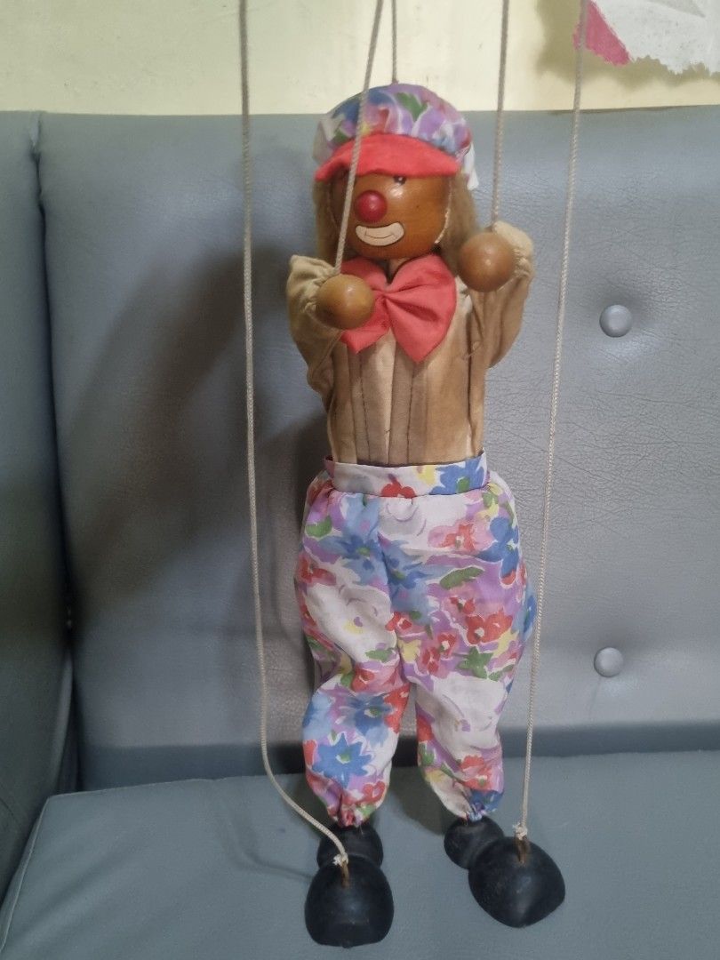 Vintage Clown Marionette wooden string puppet on Carousell