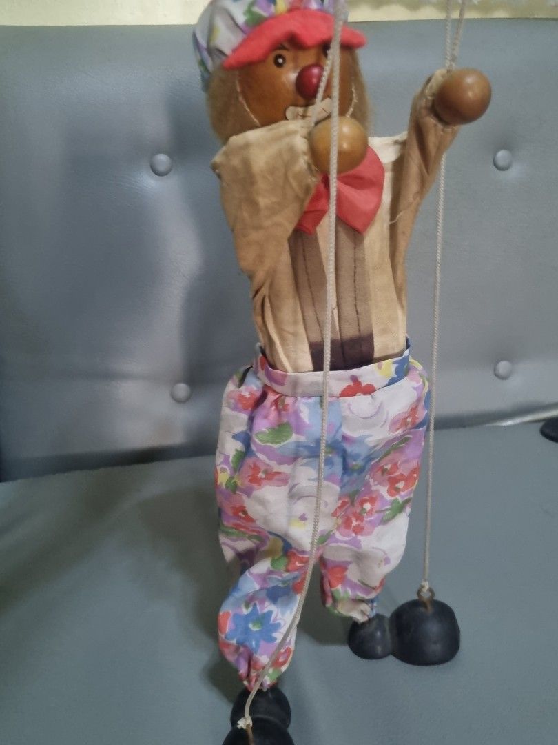 Vintage Clown Marionette wooden string puppet on Carousell