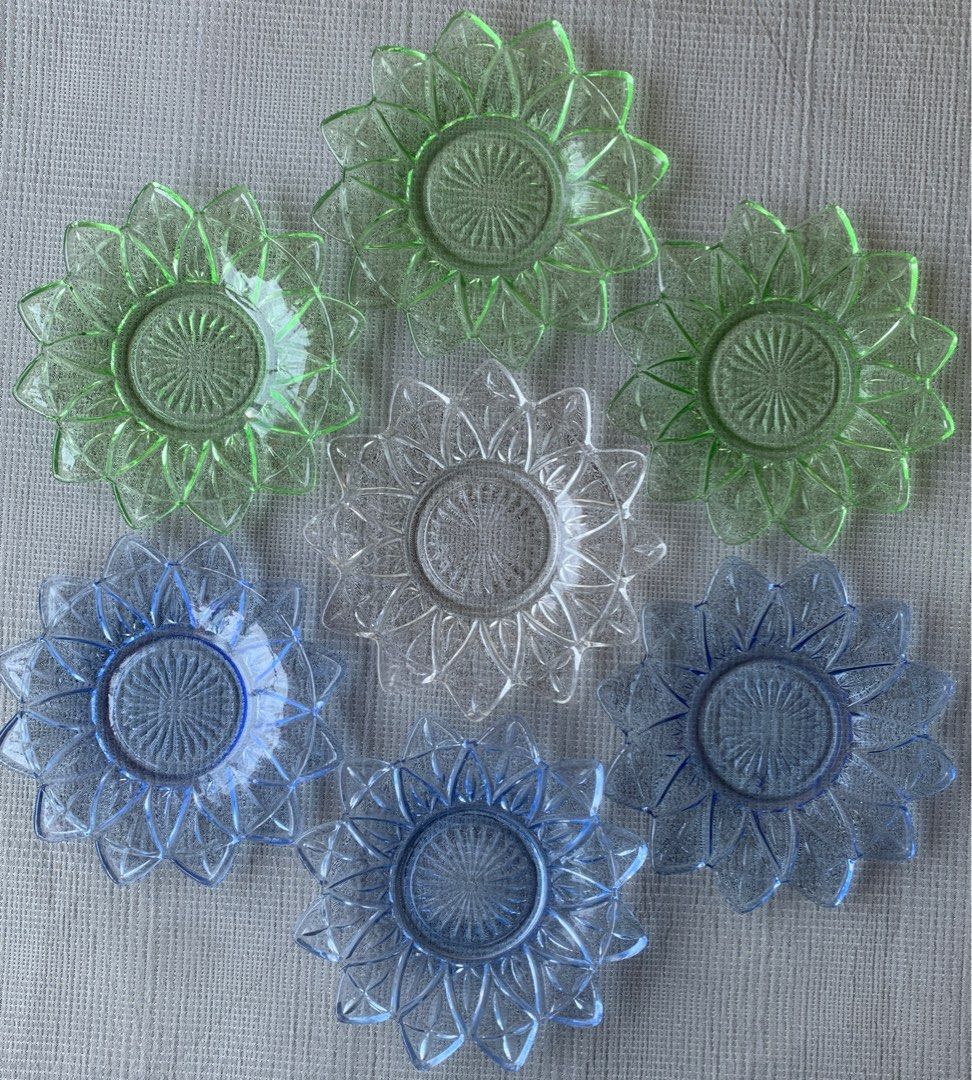 VINTAGE FEDERAL GLASS green + blue plates, Furniture & Home Living ...