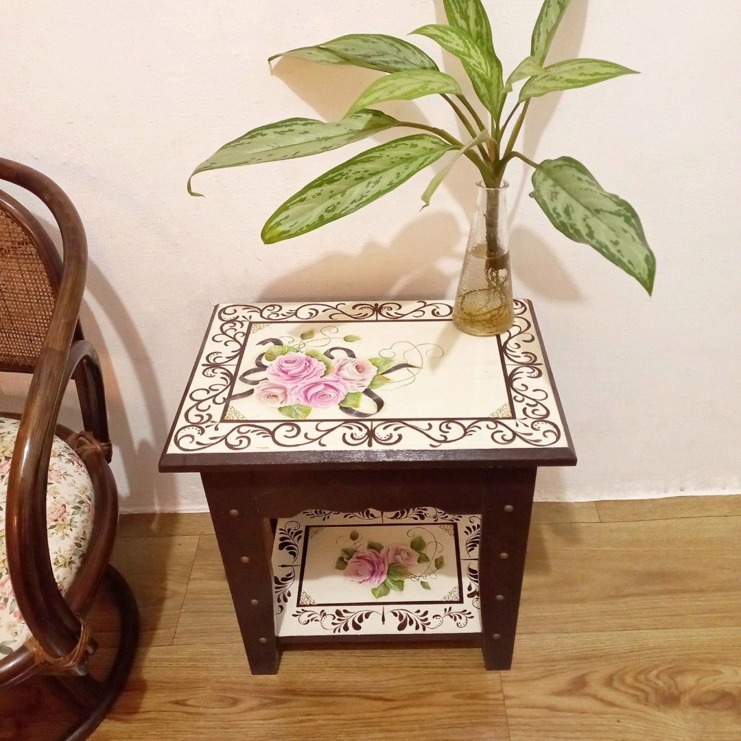 Vintage hand painted wooden side table 2 tier shabby chic, Furniture ...