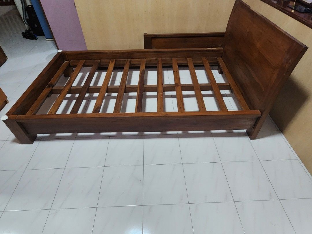 Solid Teak Wood Super Single Bed Frame, Furniture & Home Living ...