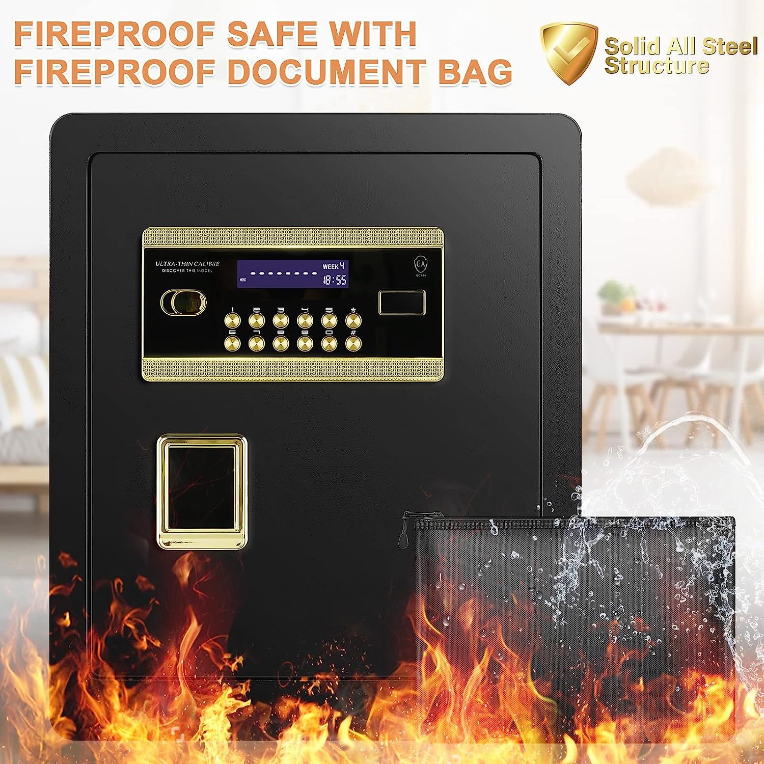 2.2 Cub Large Safe Box Fireproof Waterproof, Personal Security Home ...