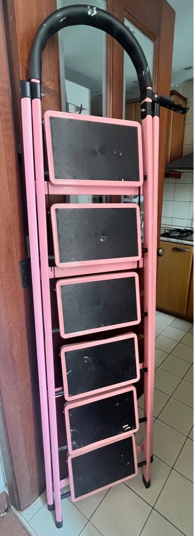 6 steps foldable pink ladder, Furniture & Home Living, Home Improvement ...
