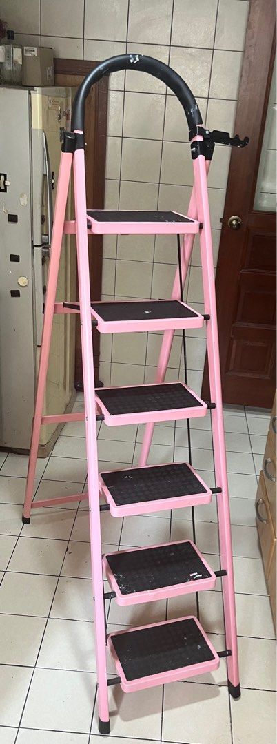 6 steps foldable pink ladder, Furniture & Home Living, Home Improvement ...