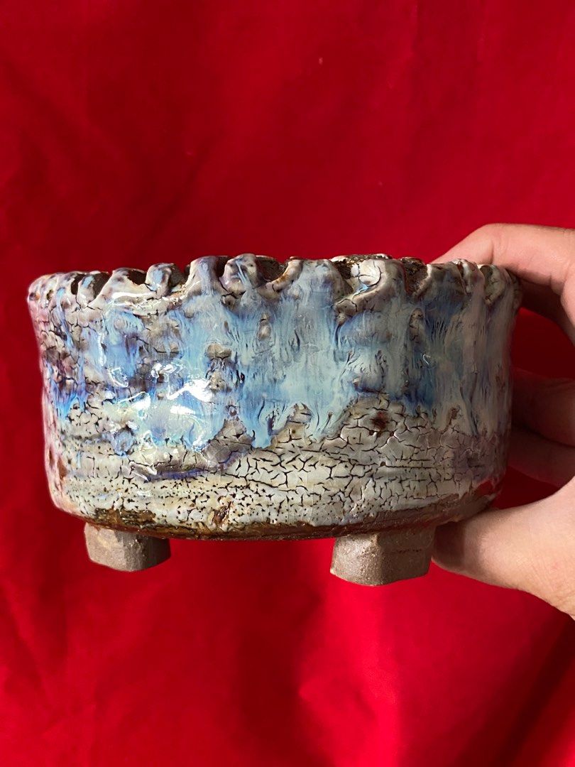 Artistic Hand Made Big Round Clay Pot Bonsai Cactus Succulent #1 ...