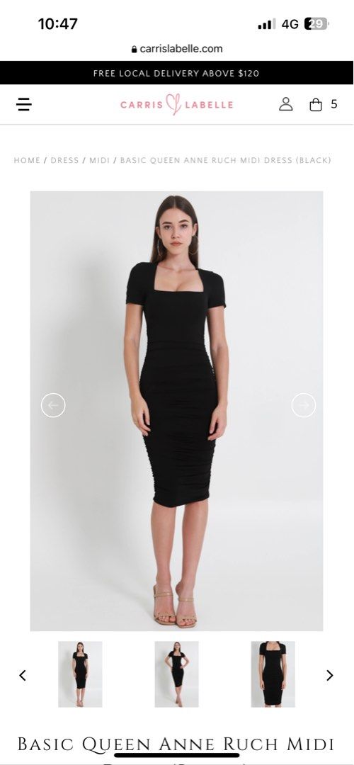 Basic Queen Anne Ruch Midi Dress Black, Women's Fashion, Dresses & Sets, Dresses on Carousell