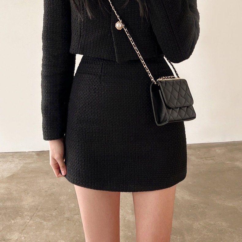 Black tweed blazer and skirt set, Women's Fashion, Dresses & Sets, Sets ...
