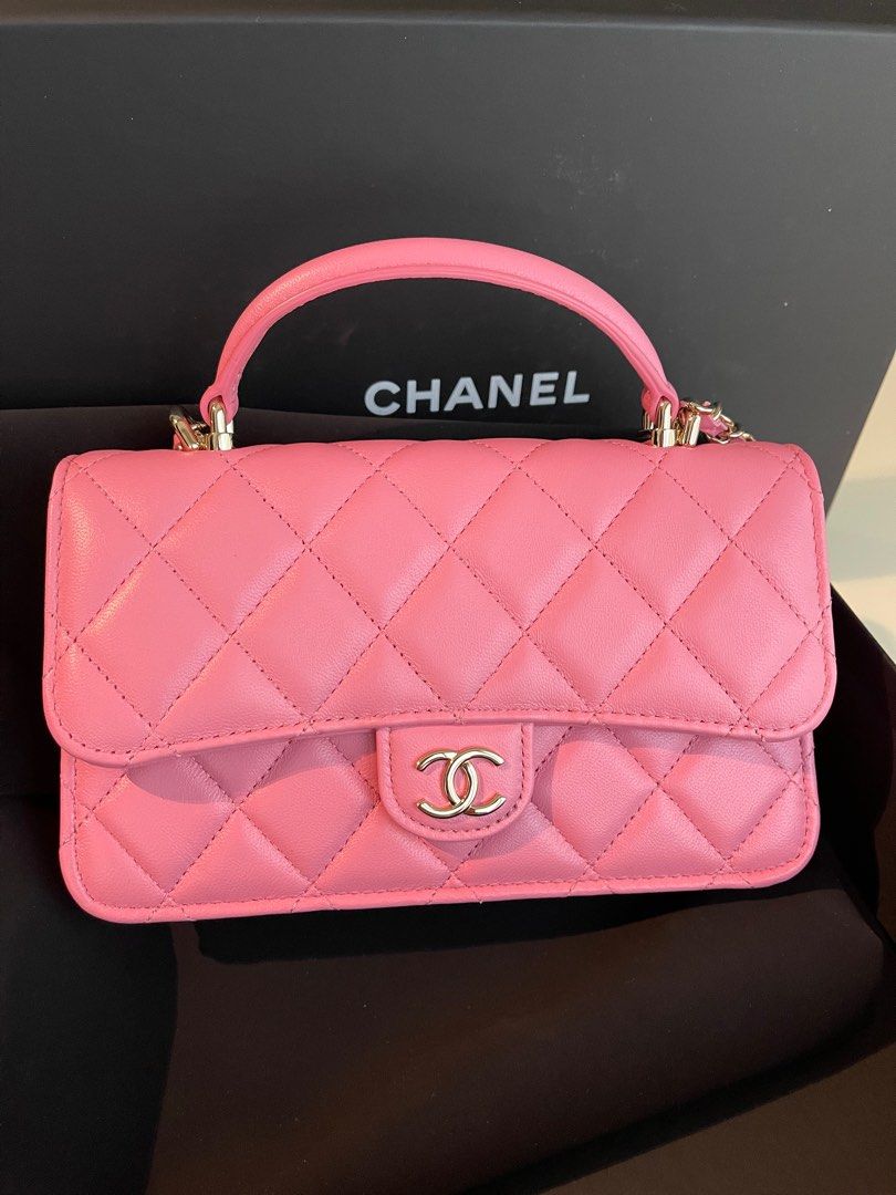 Chanel mini top handle with LGHW, Luxury, Bags & Wallets on Carousell