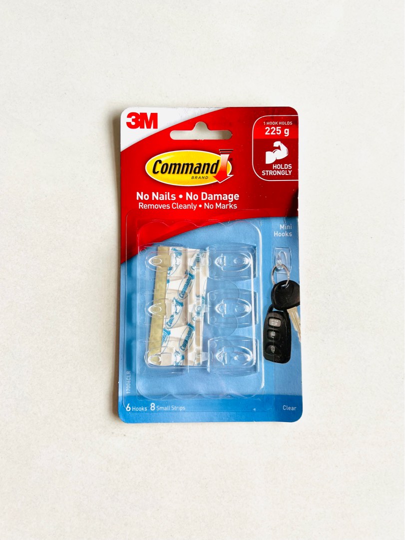 3M COMMAND Mini Clear Hooks and Strips 17006CLR (Set of 6), Furniture ...