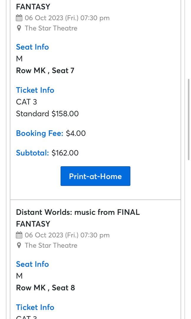1 x Distant Worlds: FINAL FANTASY tickets (CAT 3), Tickets & Vouchers ...