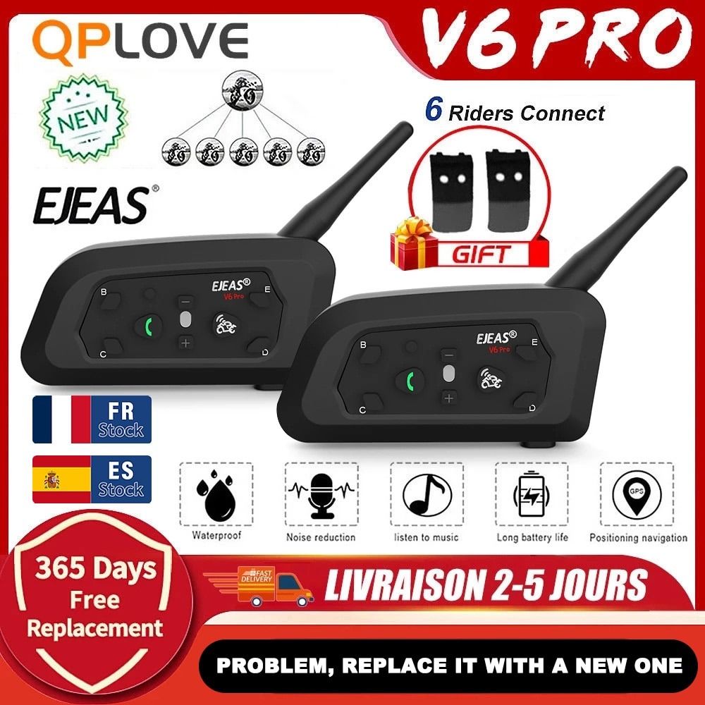 EJEAS V6 Pro Intercom 1200m Motorcycle Bluetooth Helmet Intercom CSR ...