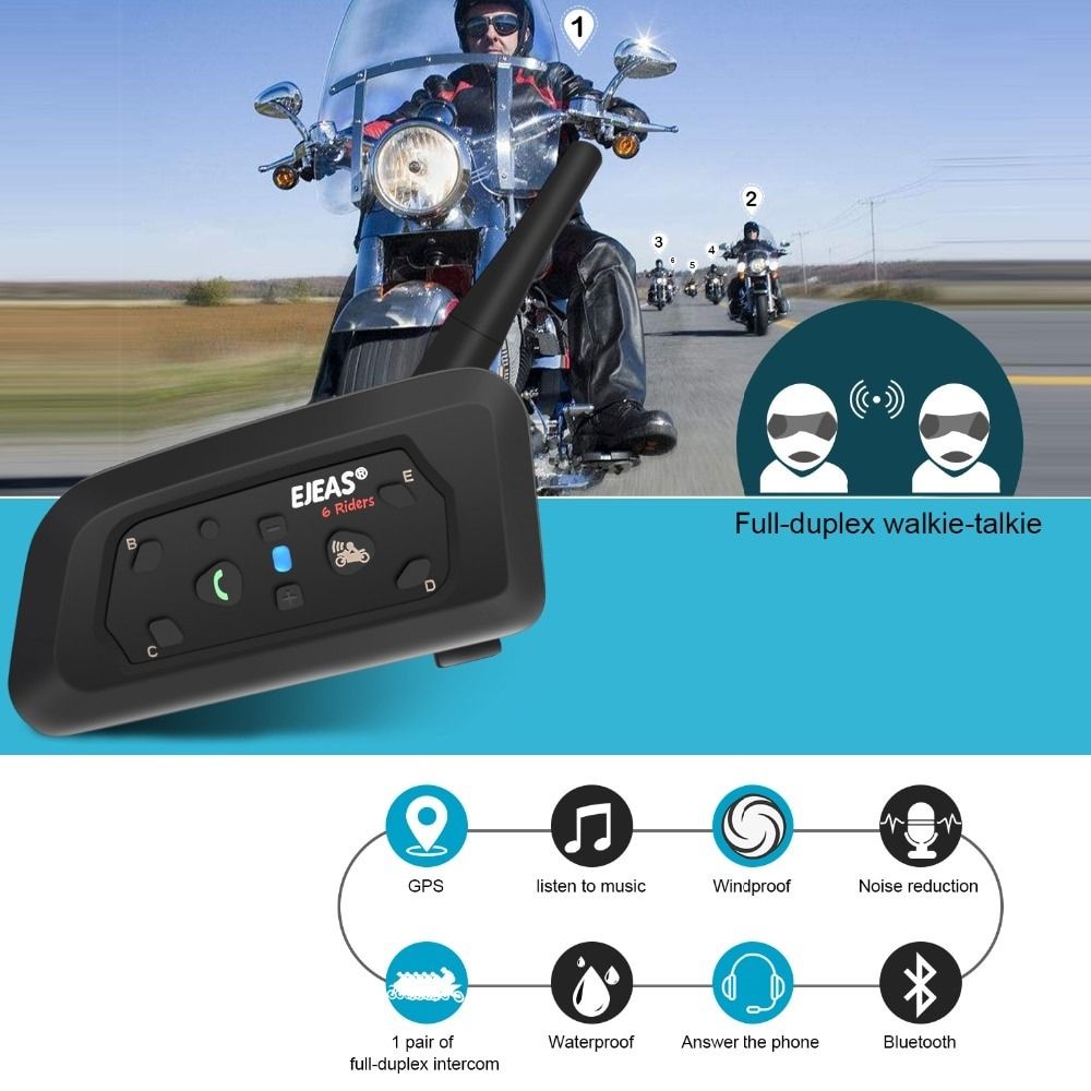 EJEAS V6 Pro Intercom 1200m Motorcycle Bluetooth Helmet Intercom CSR ...