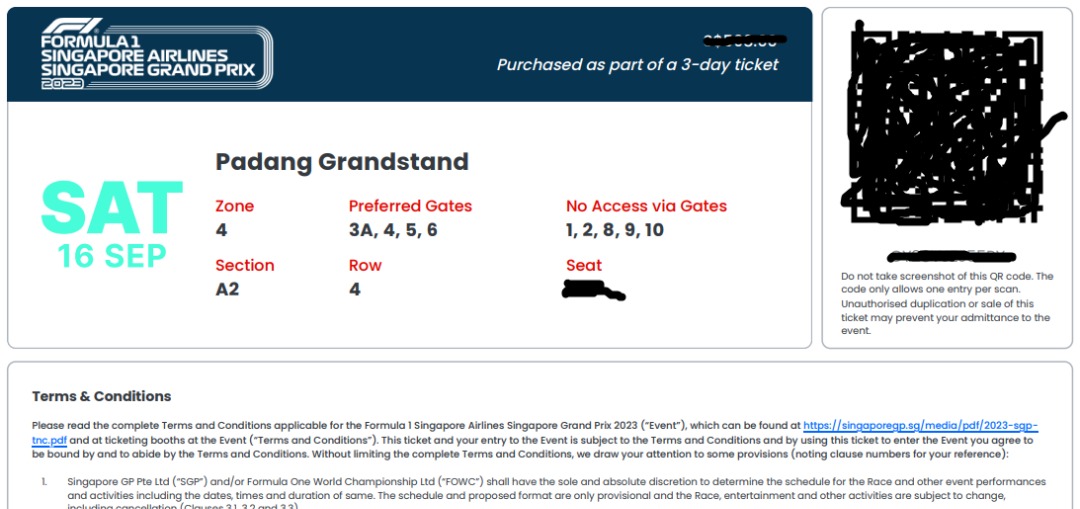 F1 Padang Grandstand SAT 16 SEP, Tickets & Vouchers, Event Tickets on ...