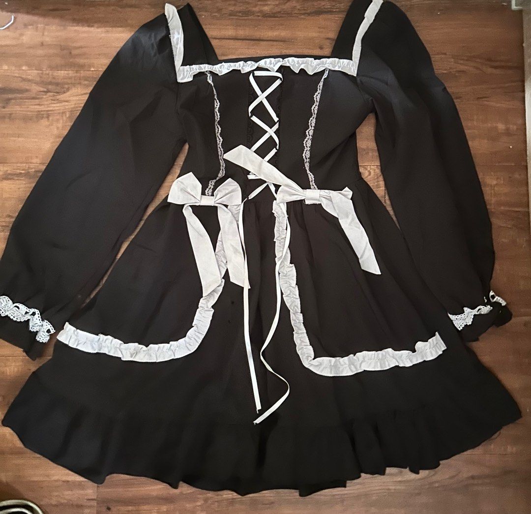 Gothic goth lolita coquette dainty maid cosplay black and white dress ...