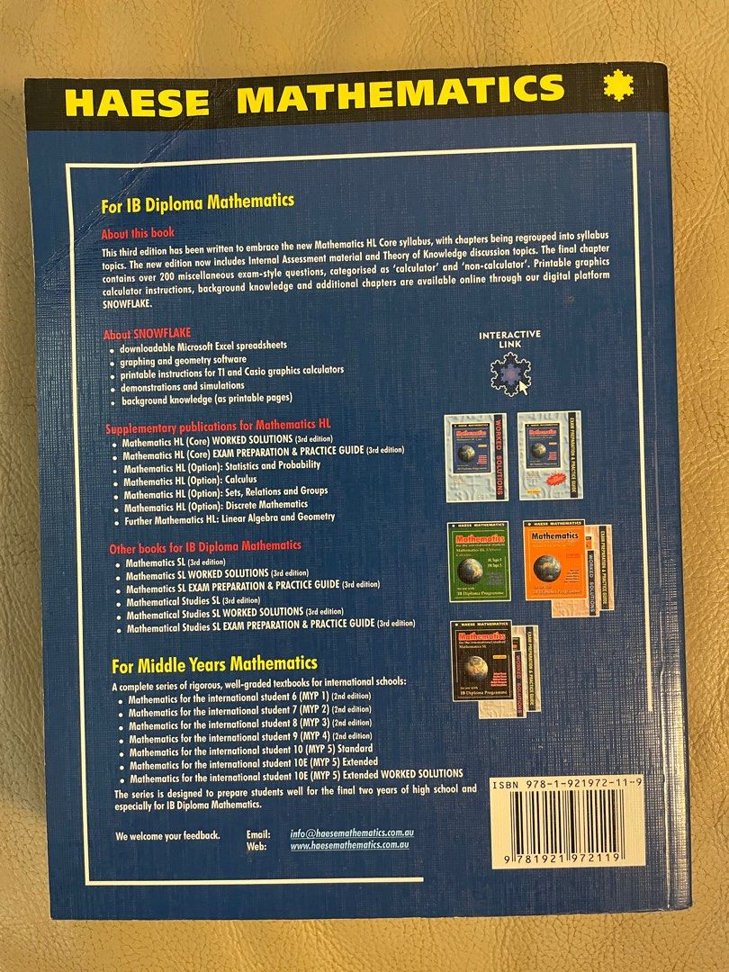 Haese Mathematics for IB - HL (core) third edition), 興趣及遊戲, 書本 & 文具 ... Haese Mathematics for IB - HL (core) third edition), 興趣及遊戲, 書本 & 文具 ...