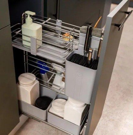 Hafele pull out basket with compartments dark grey for kitchen cabinets ...