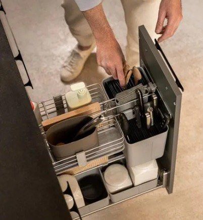Hafele pull out basket with compartments dark grey for kitchen cabinets ...