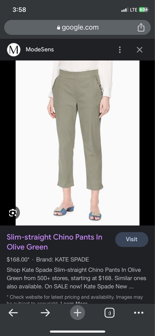 KATE SPADE SLIM STRAIGHT CHINO PANTS, Luxury, Apparel on Carousell