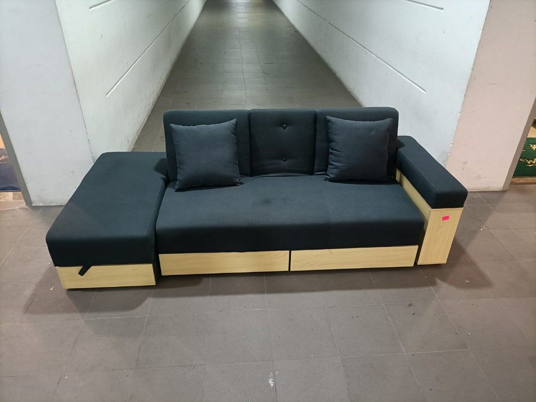 MIKO Storage Sofa Bed in DARK GREY FABRIC, Furniture & Home Living, Furniture, Sofas on Carousell