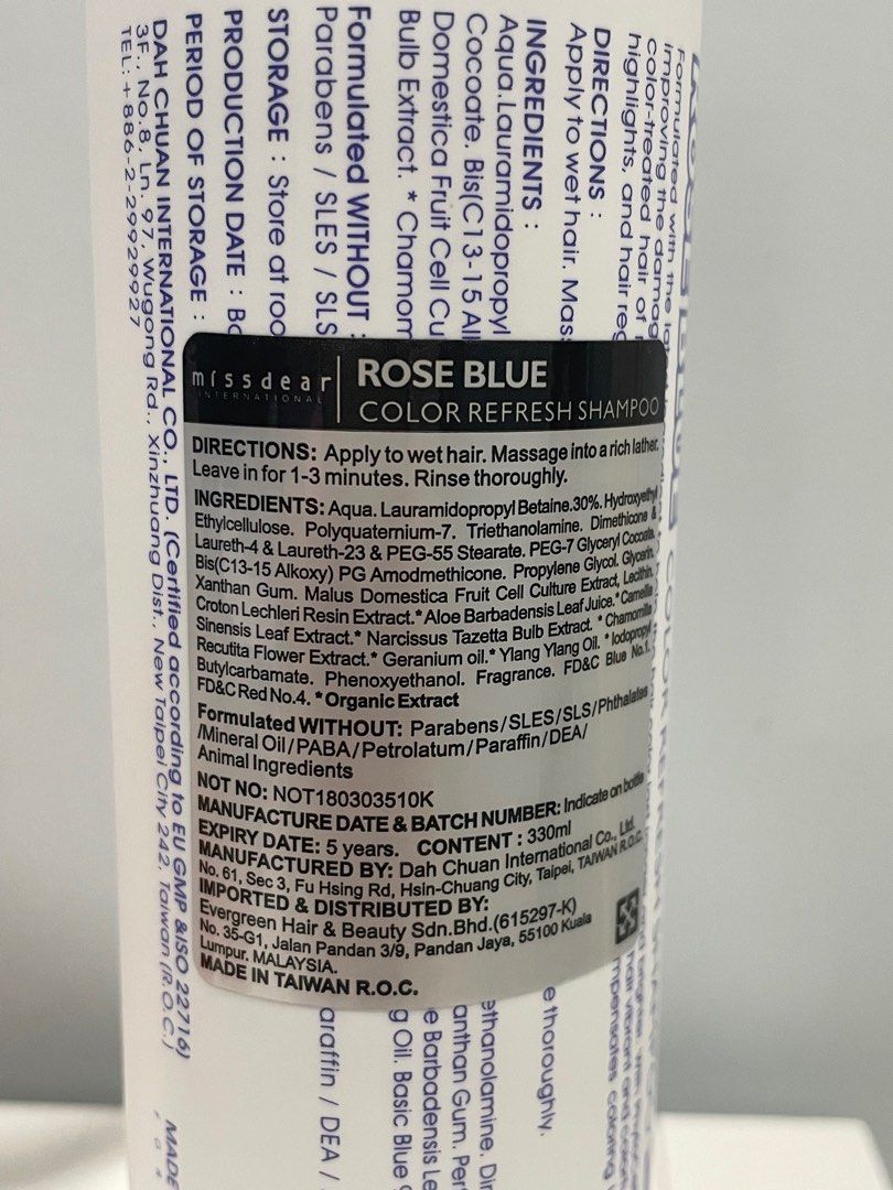 Miss dear colour refresh shampoo - Rose blue, Beauty & Personal Care ...