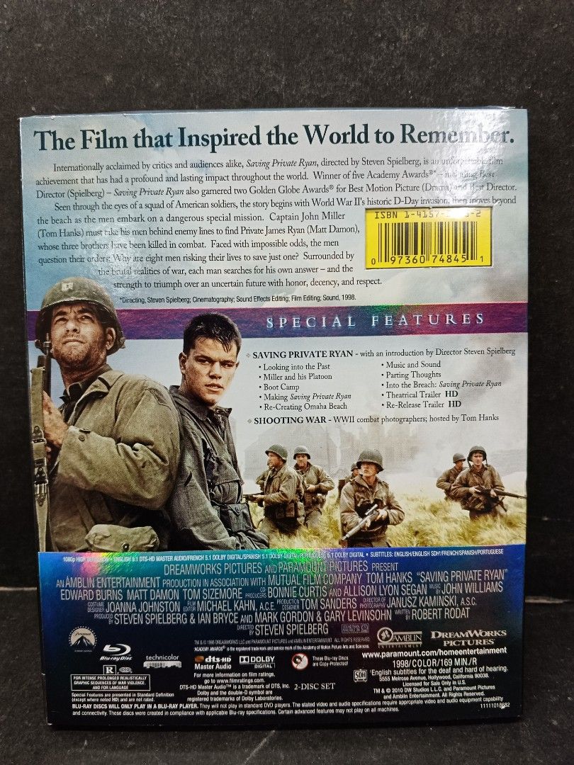 Original Blu-ray Disc: Saving Private Ryan - Tom Hanks - Steven ...