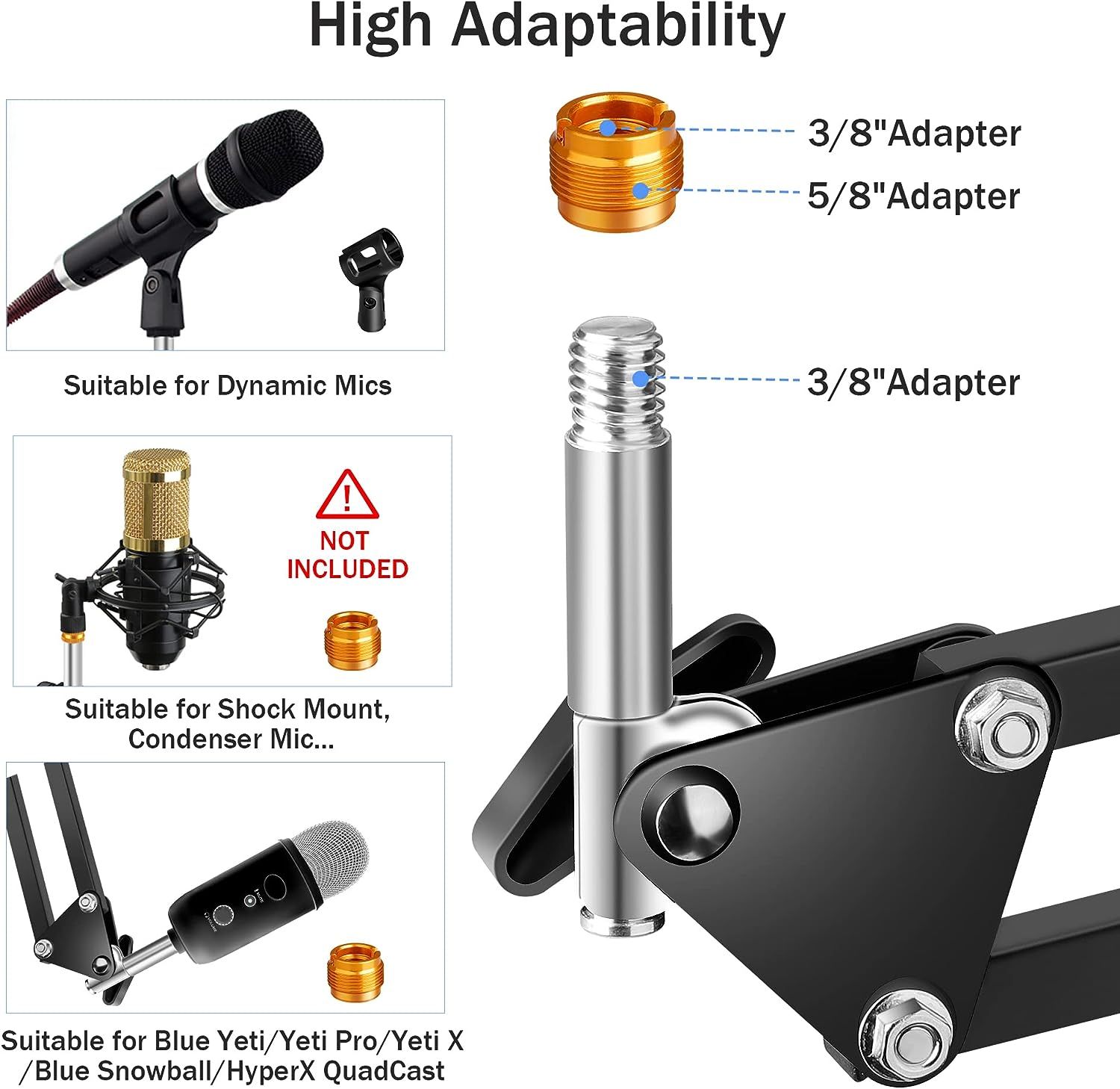Large Overhead Mic Boom Arm Stand, eWonLife Desk Microphone Boom Arm ...