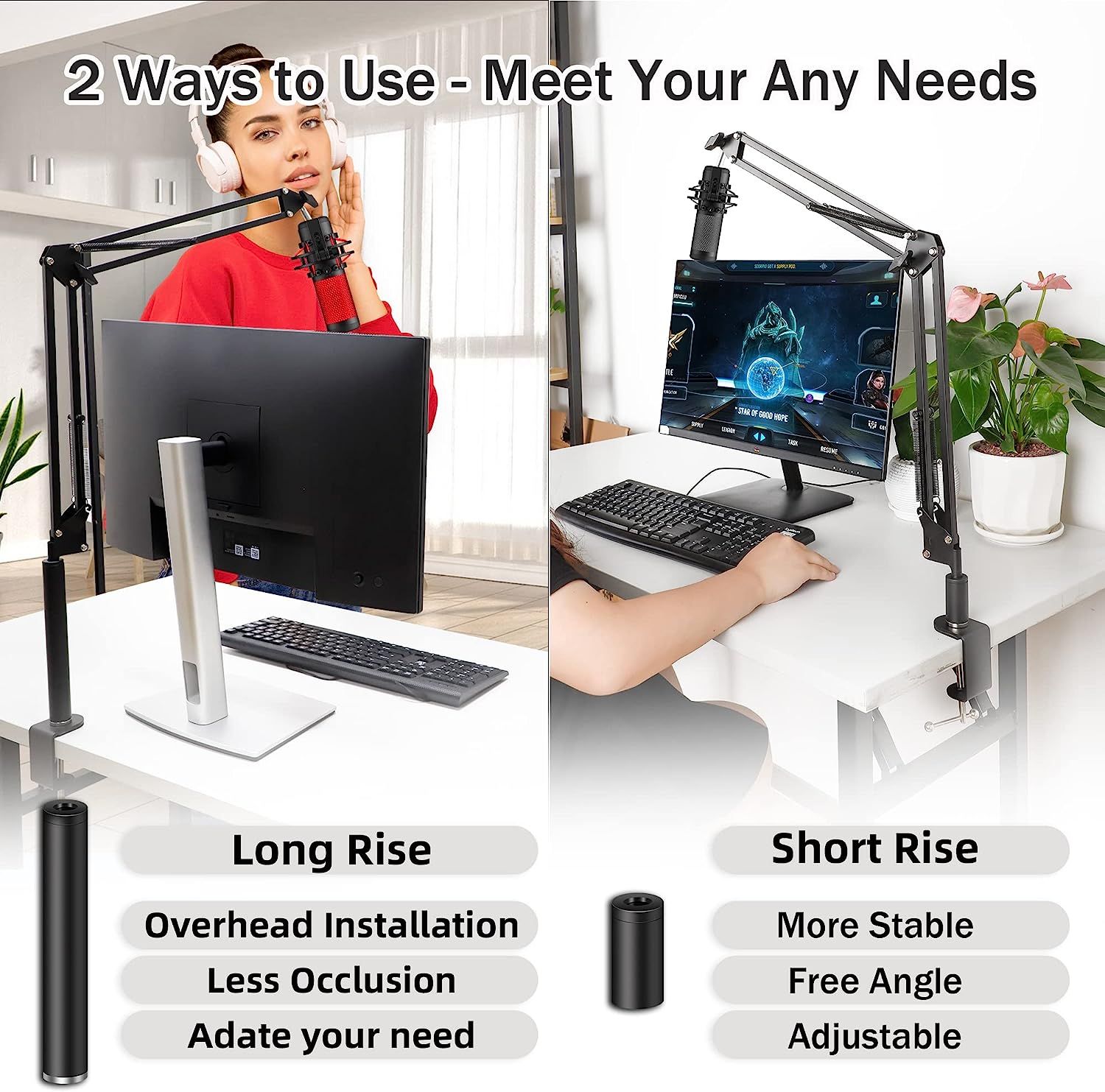 Large Overhead Mic Boom Arm Stand, eWonLife Desk Microphone Boom Arm ...