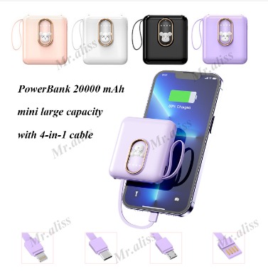 Powerbank 20000 mAh 4 In 1 PowerBank Built-in Detachable Charging Cable ...