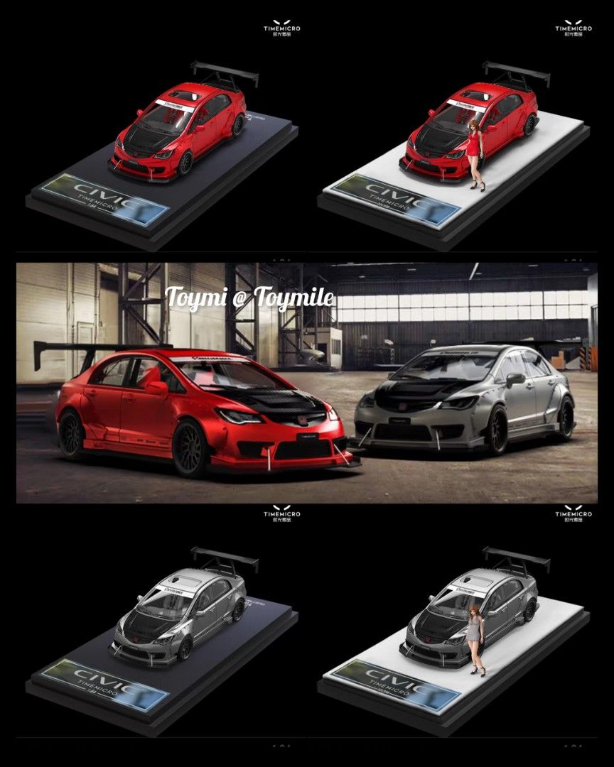 Preorders 1/64 Time Micro Civic FD FD2R Modified Widebody Red Silver ...