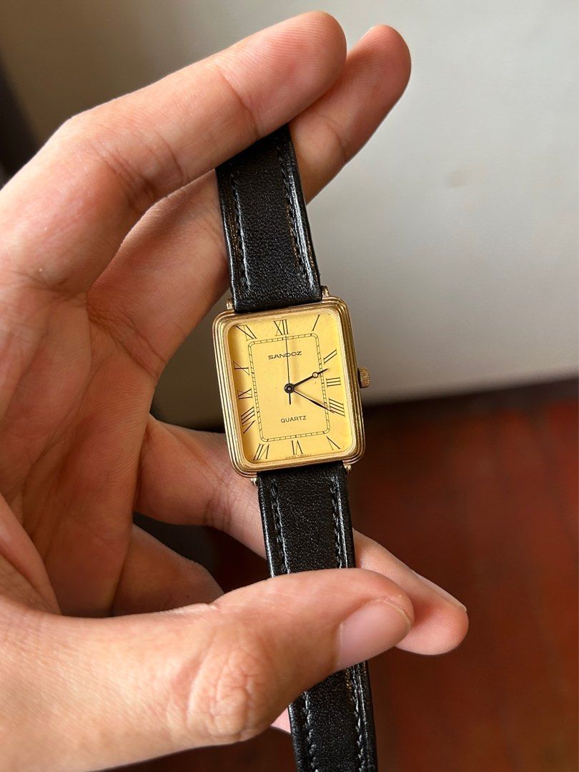 RARE Sandoz Cartier Tank Homage Square Vintage Quartz Gold Black ...