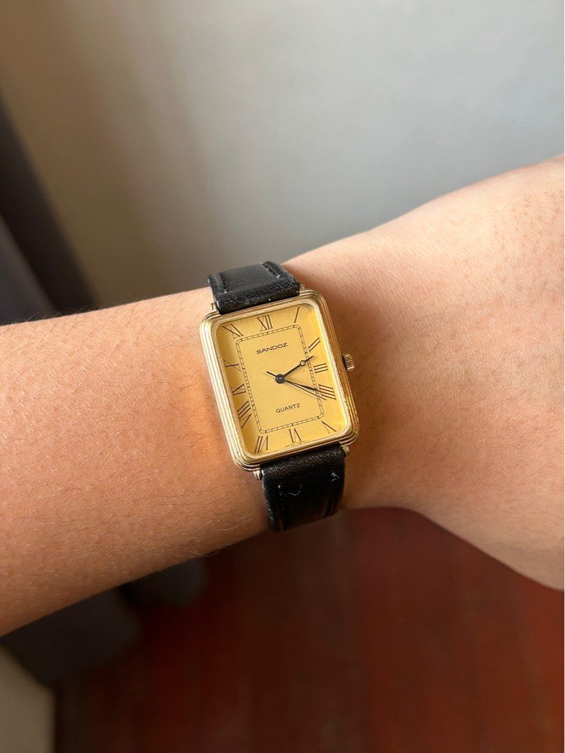 RARE Sandoz Cartier Tank Homage Square Vintage Quartz Gold Black ...