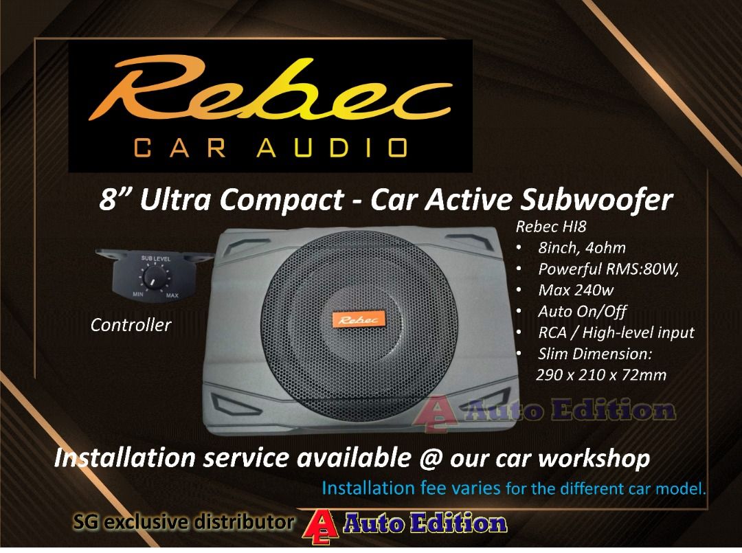 Rebec Subwoofer - Ultra Compact Car Subwoofer - Powerful 8inch RMS 80W, Max 240W, Car ...